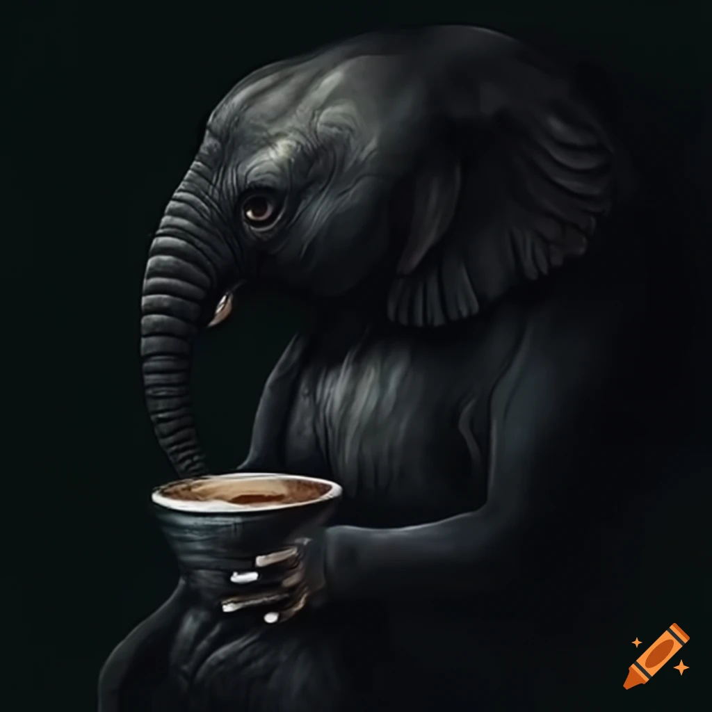 Mysterious image of an elephant enjoying coffee on Craiyon