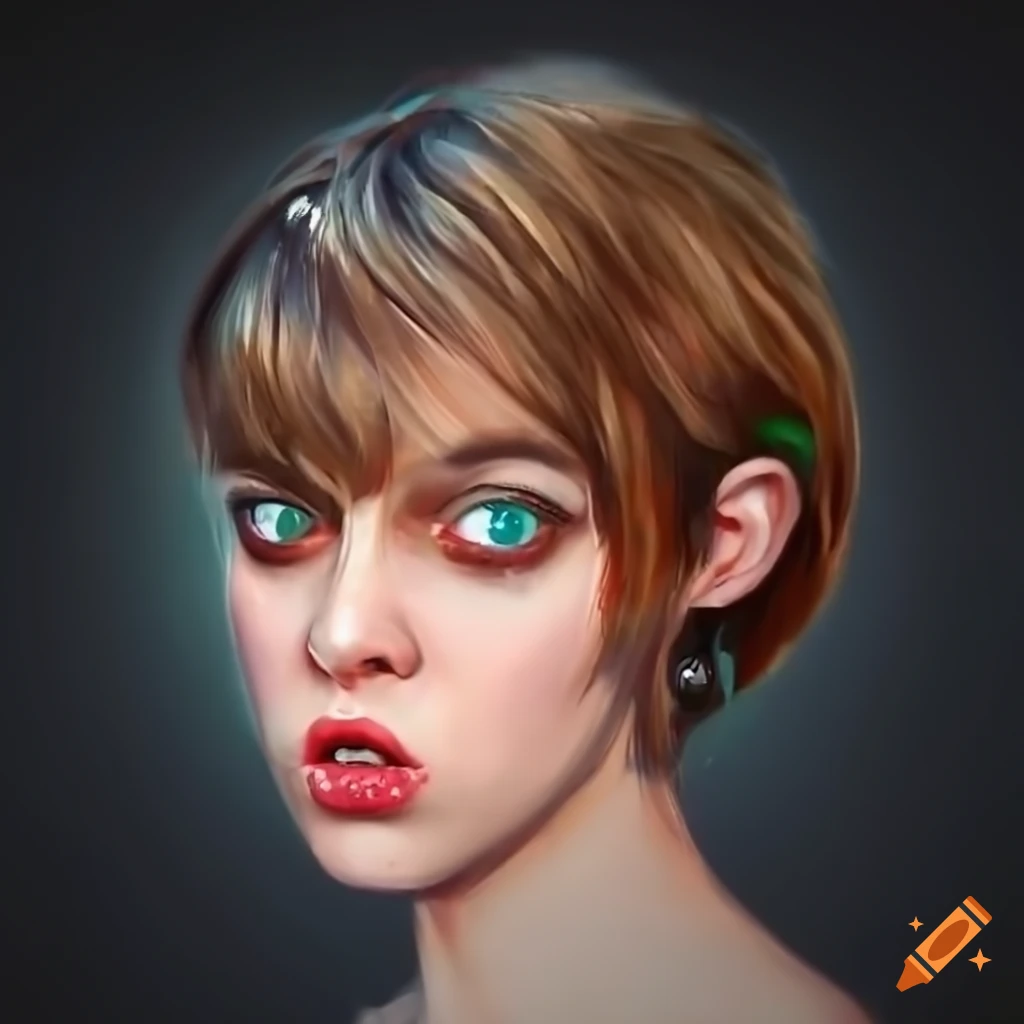 Unreal engine portrait of a young woman with short brown hair and ...