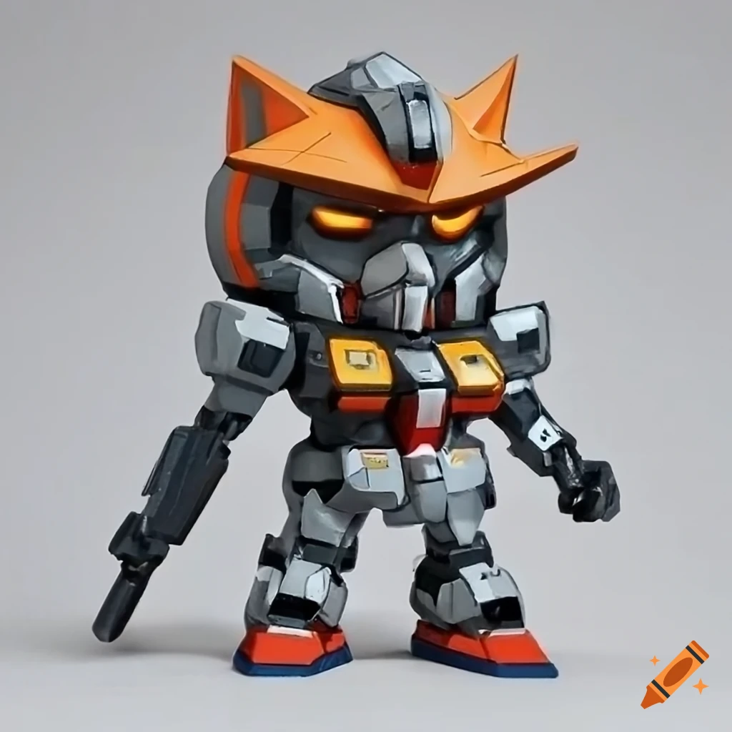 Chibi robot Gundam with black, orange and white armor on Craiyon