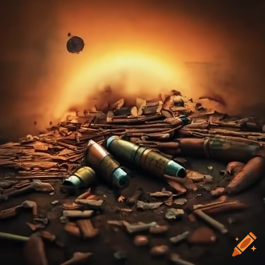 Wasteland with scattered metal pipes on Craiyon