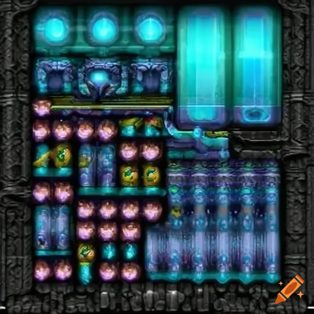 Tiles for a frosty and slimy 2d platform game on Craiyon