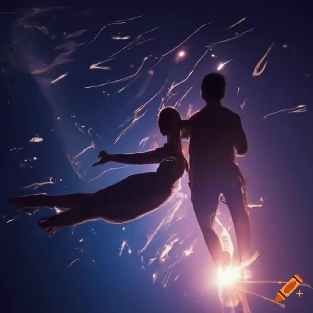 Floating couple in space with sparks on Craiyon
