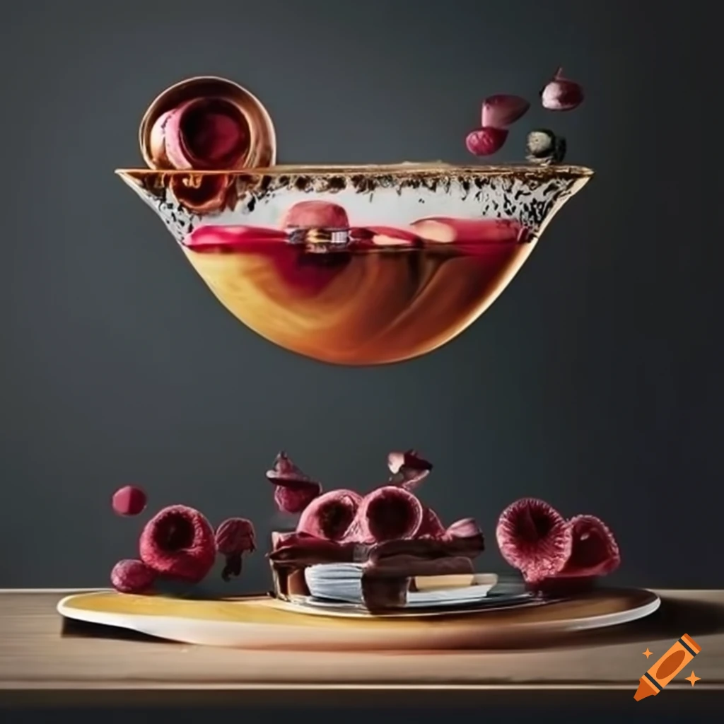Surrealist Desserts On A Table With Complex Wine Glasses On Craiyon