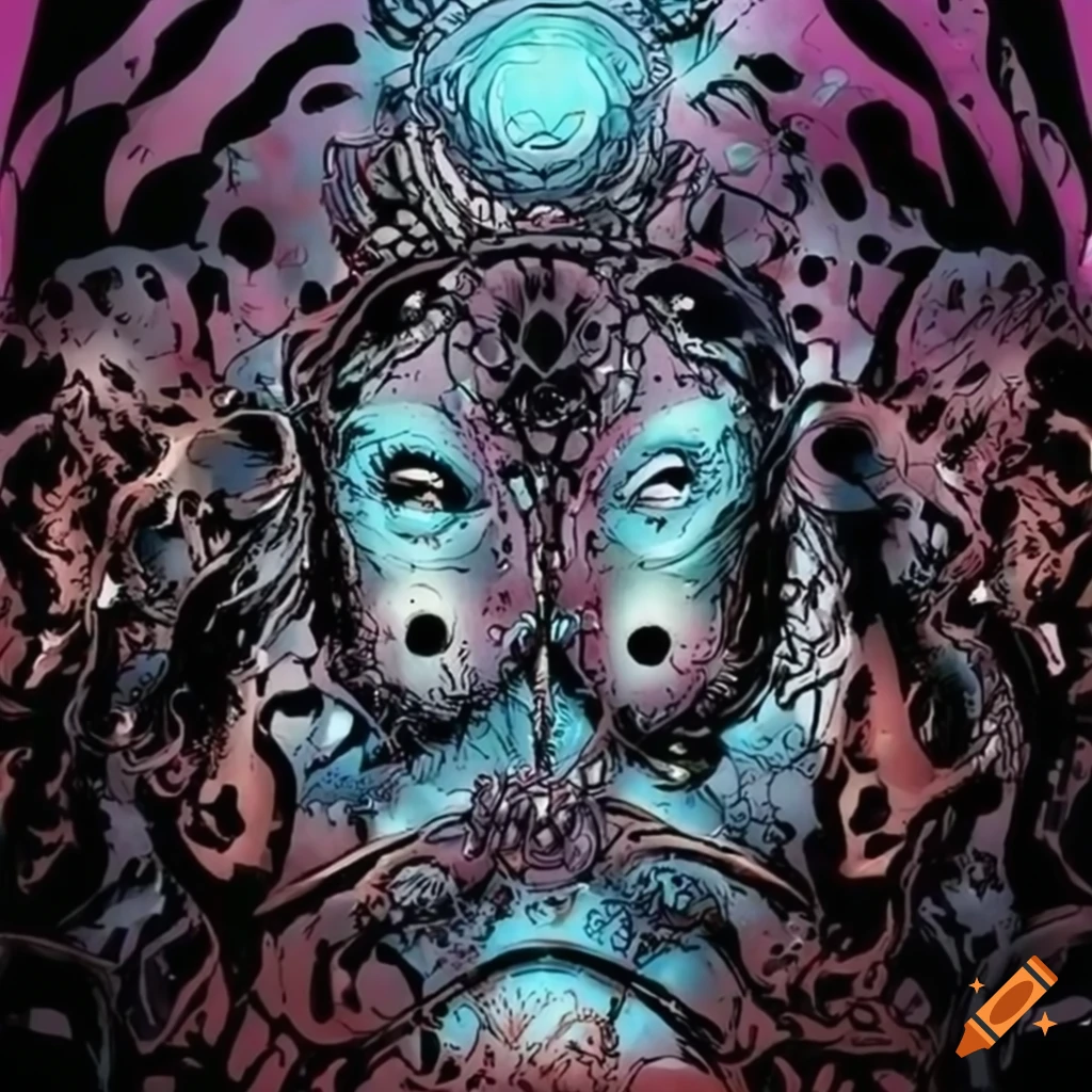 Psychedelic heavy metal comic artwork on Craiyon