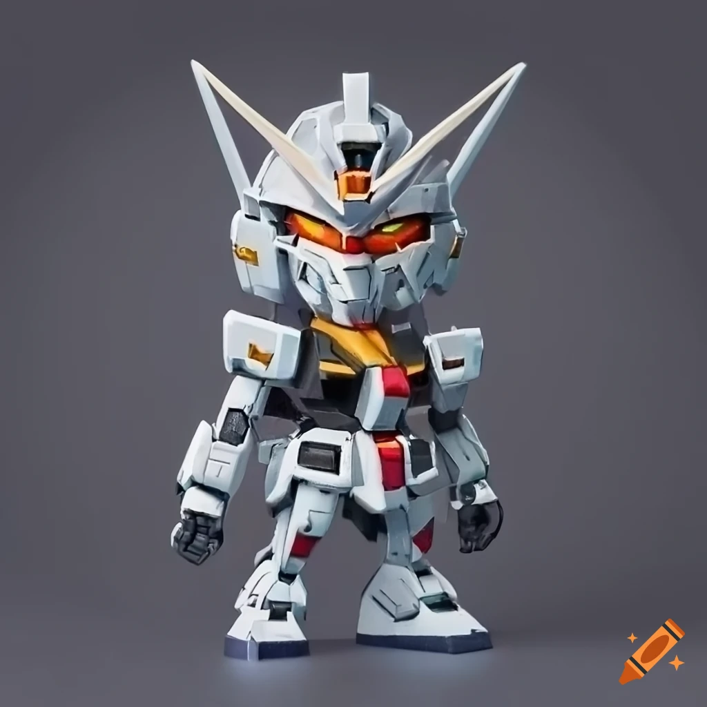 Chibi gundam robot with black and orange armor on Craiyon