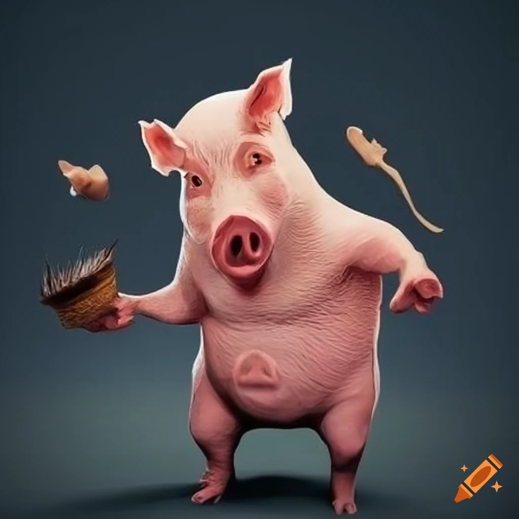 Funny image of a foolish pig on Craiyon