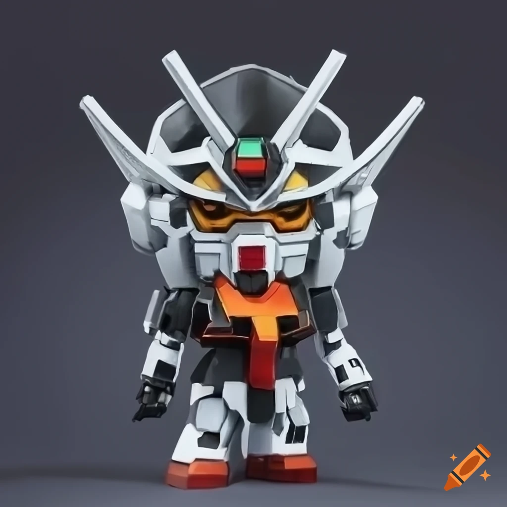 Chibi gundam robot in black and orange armor on Craiyon