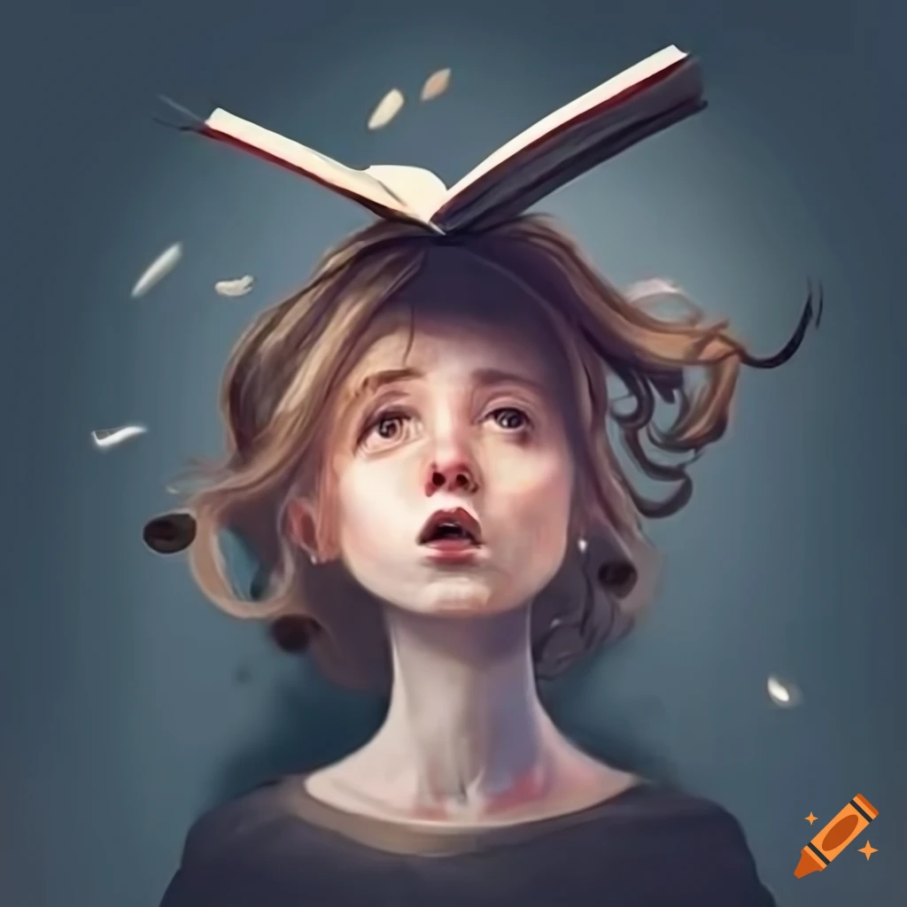 Painting of a young girl with a floating book
