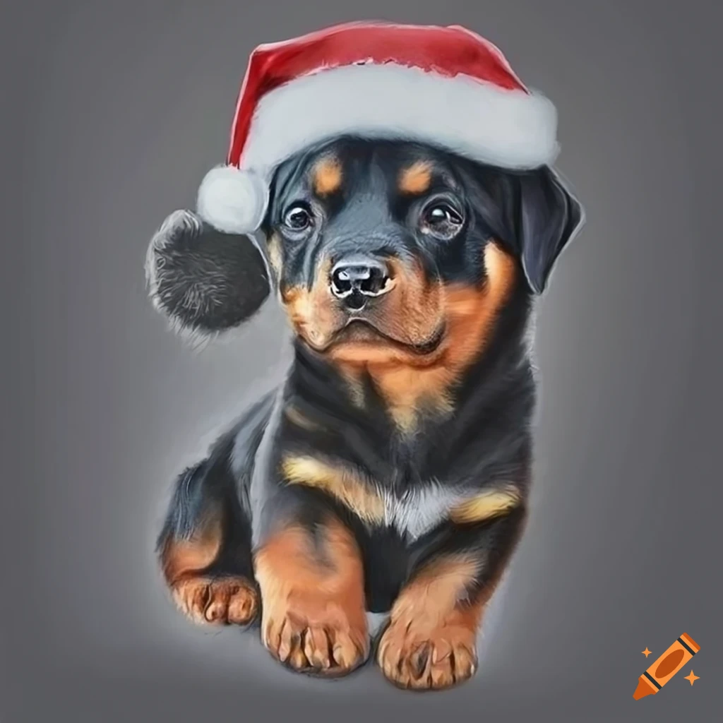 Portrait of a baby rottweiler with santa hat on Craiyon