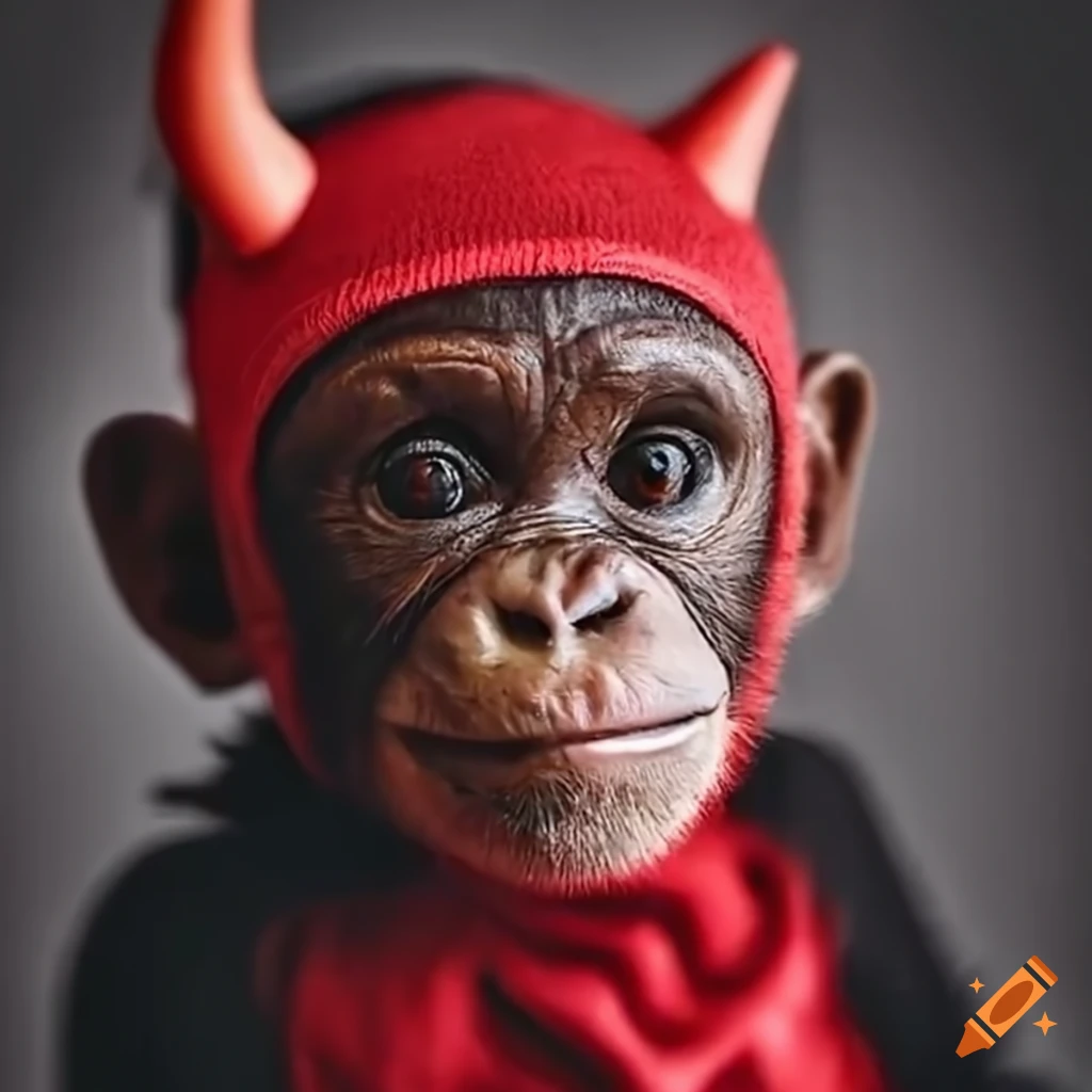 Cute chimp wearing a devil costume