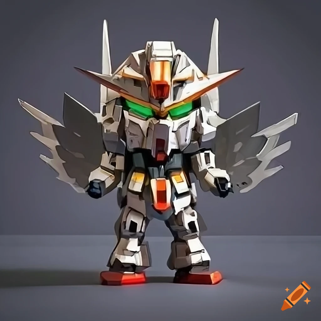 Chibi gundam robot with black, orange, white, and grey colors on Craiyon