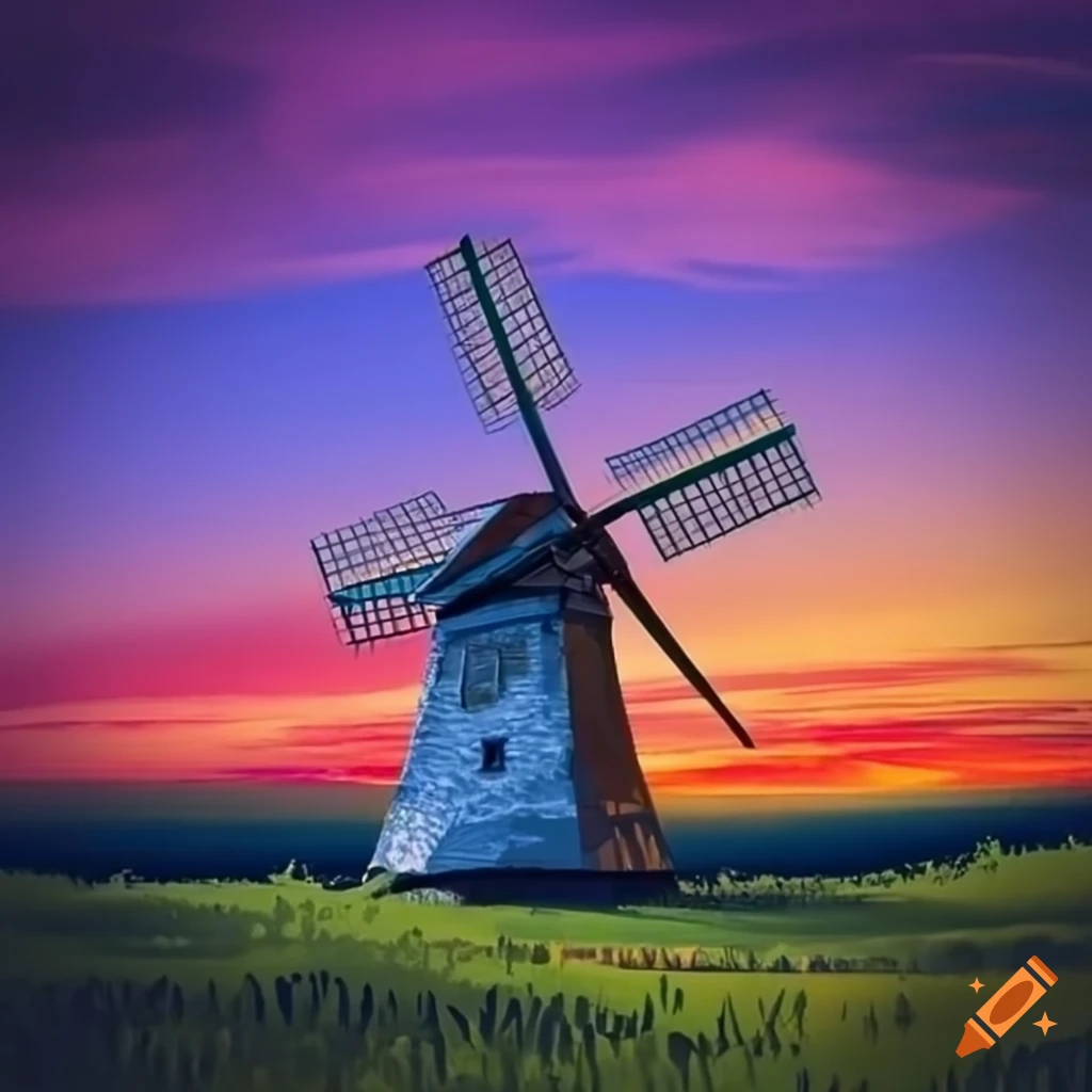 Scenic view of a windmill in a beautiful landscape