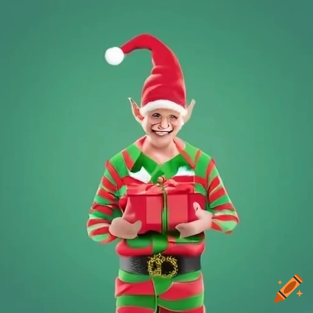 Christmas elf enjoying a chicken meal on Craiyon