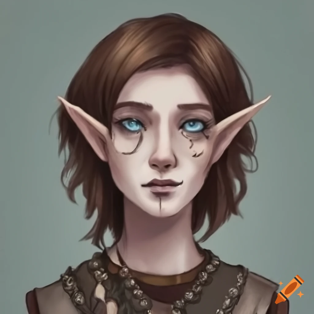 Depiction of a male elf with black hair and green eyes on Craiyon