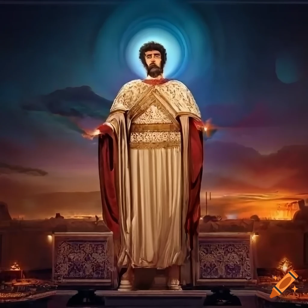 Ultrarealistic art of a roman emperor praying in an ancient temple on ...