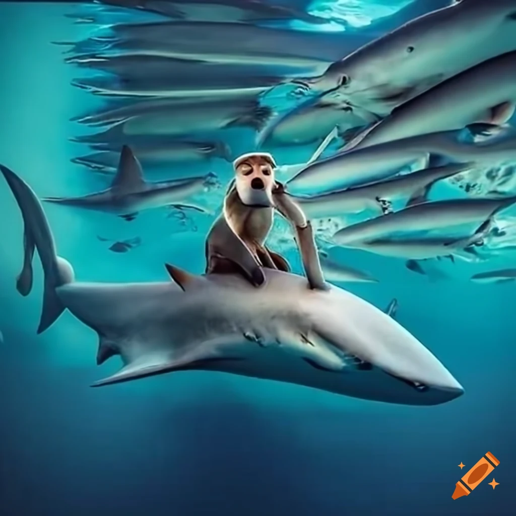 Monkey riding a shark