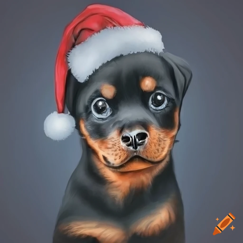 Portrait of a baby rottweiler with santa hat on Craiyon