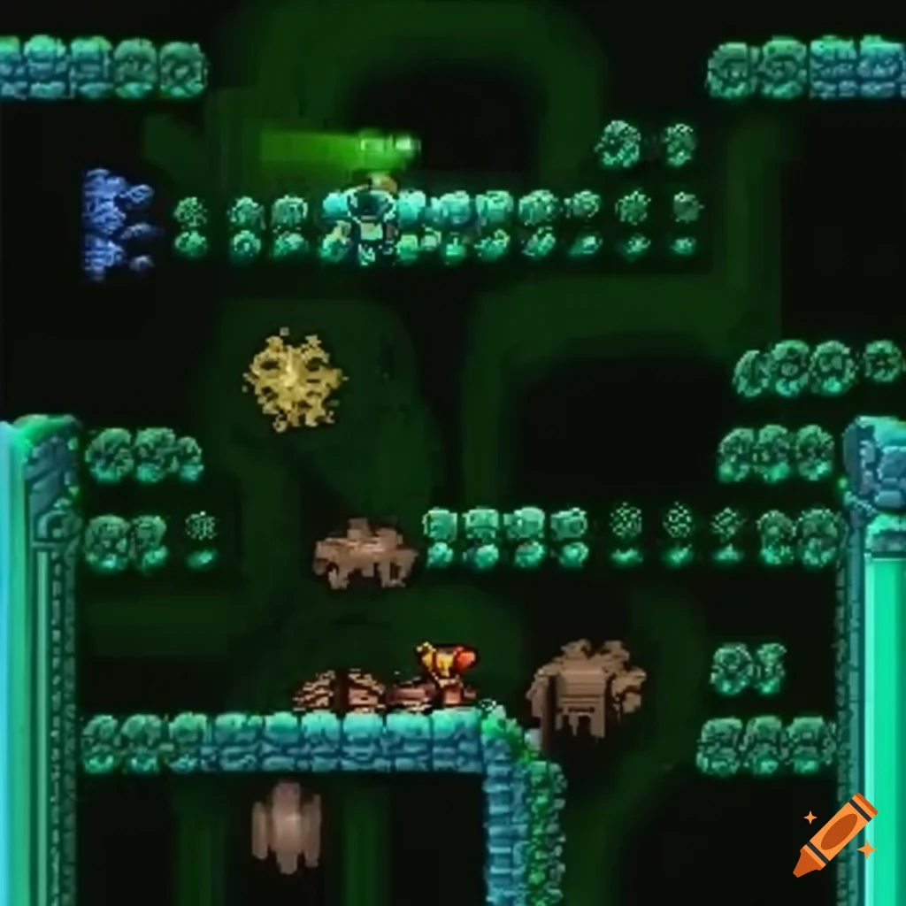 Frosty slimy bubble pillar tiles in a platform game on Craiyon