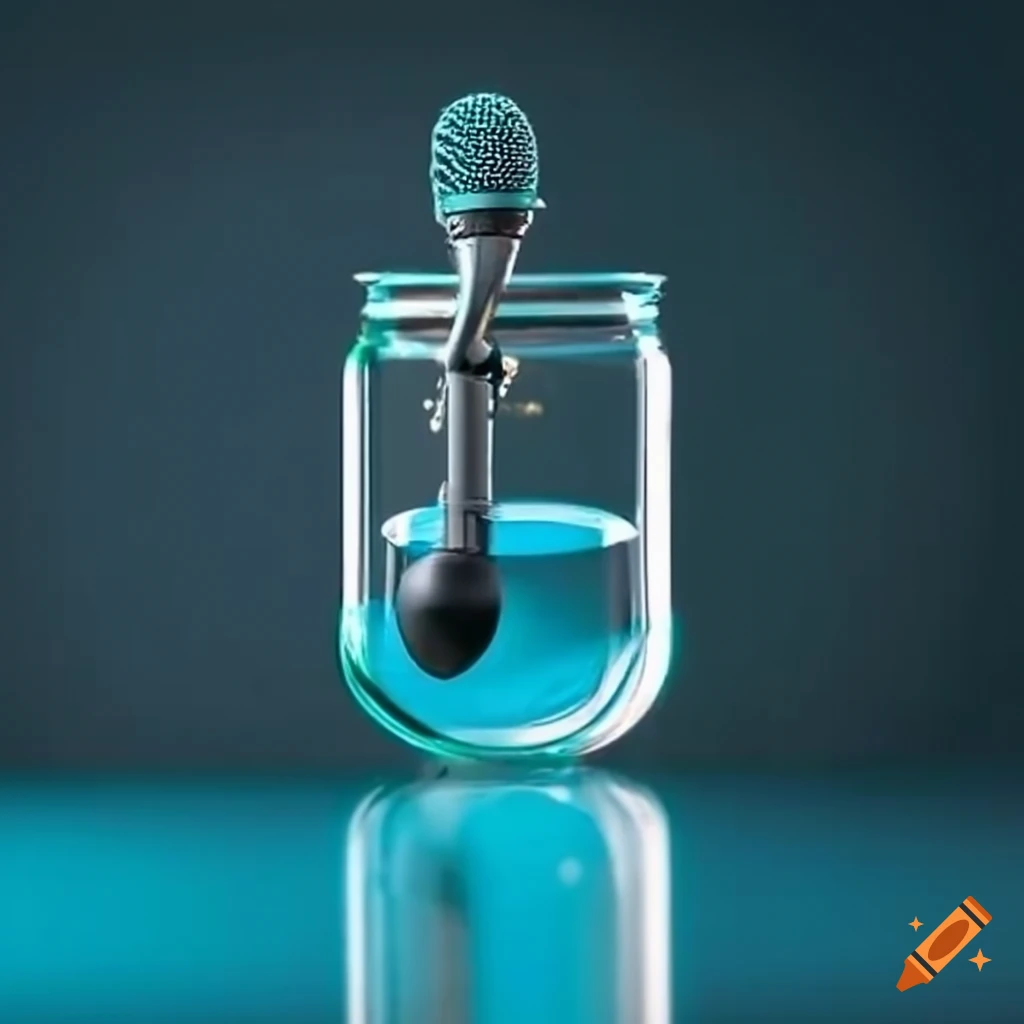 Creative photo of a podcast microphone in a glass jar on Craiyon