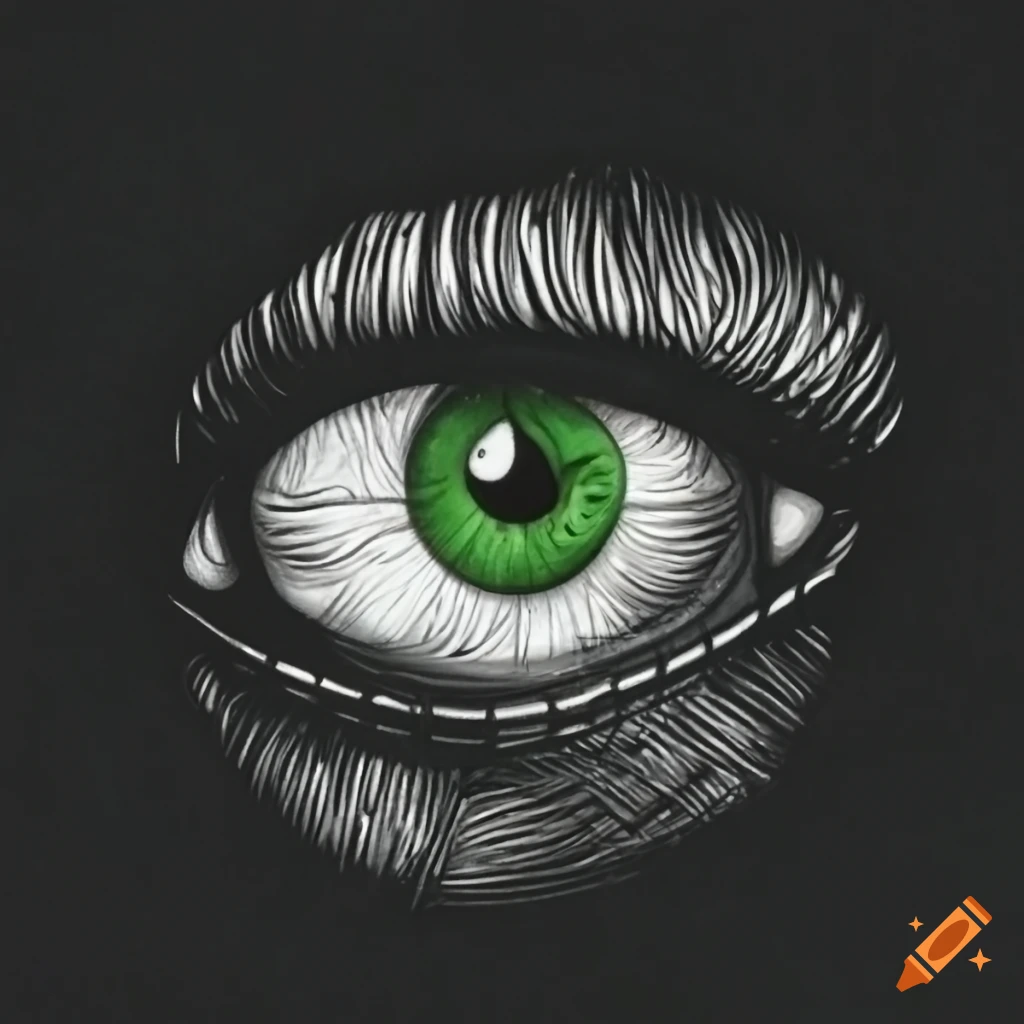 Artistic depiction of a pale skinny creature with a green eye on Craiyon