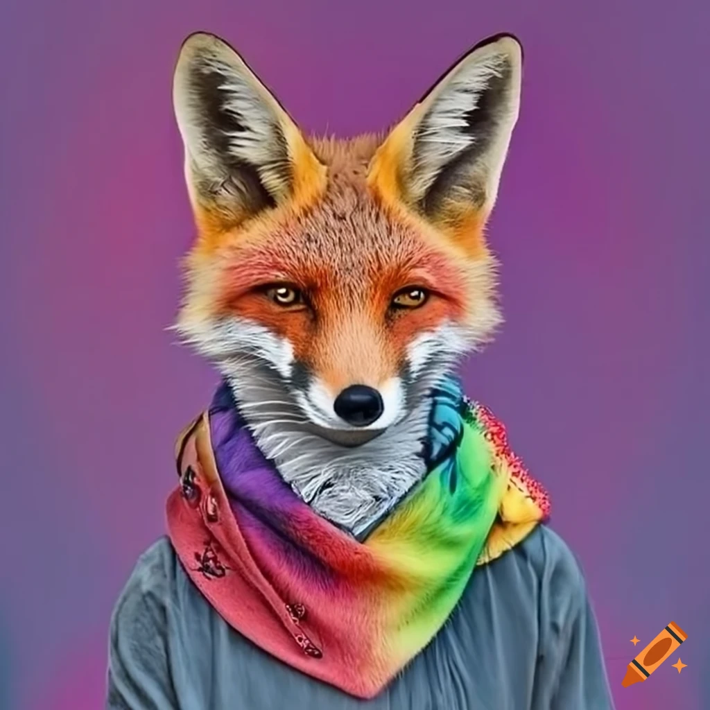 Fox wearing a rainbow bandana