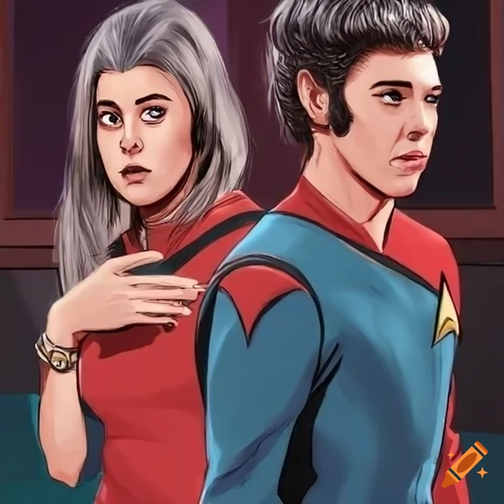 Pulp comic style artwork of Austin Butler and Alana Haim as Star Trek ...