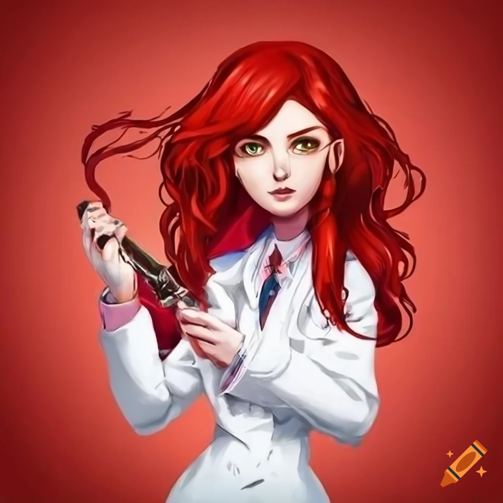 Red headed rpg hero in a lab coat