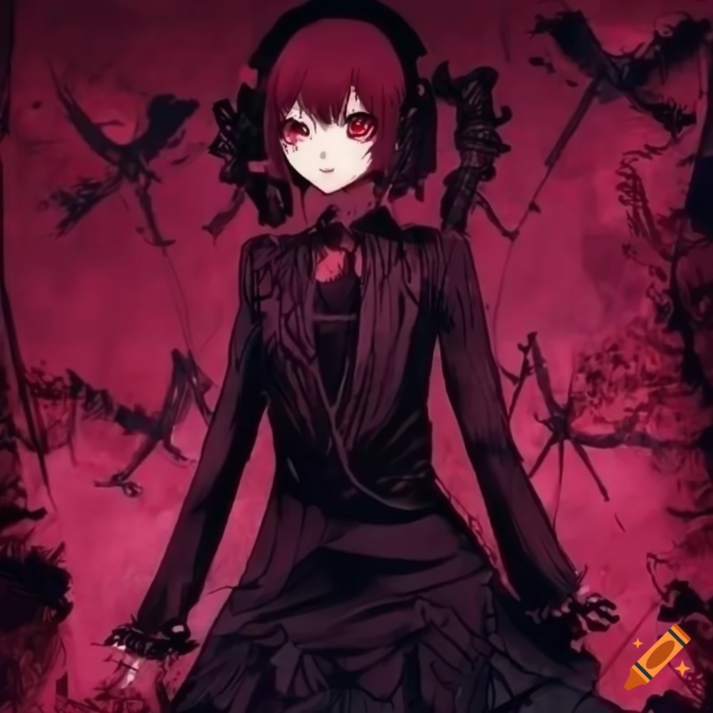 Teto kasane with red hair in a dark and creepy setting on Craiyon