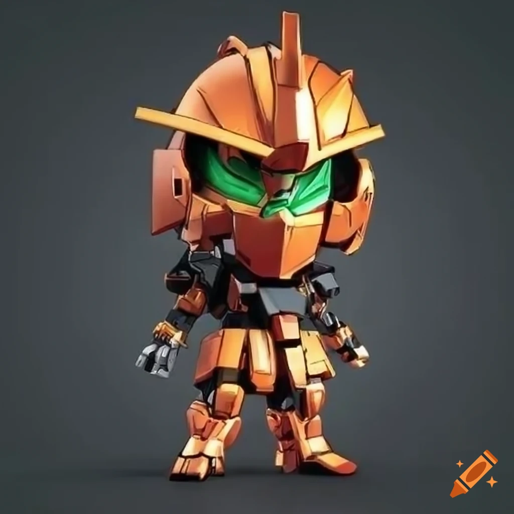 Chibi black and orange gundam robot with metallic armor on Craiyon