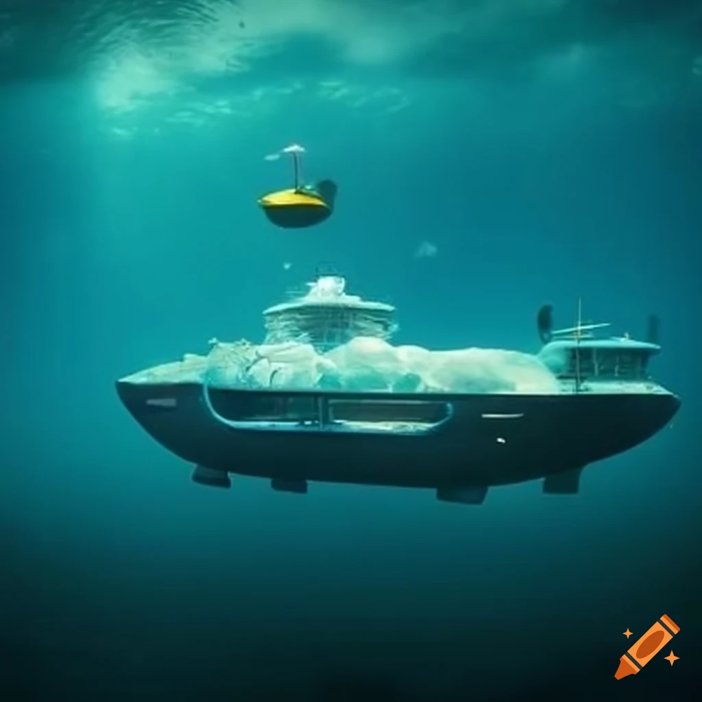 Underwater vortex machine generating energy surrounded by fish on Craiyon