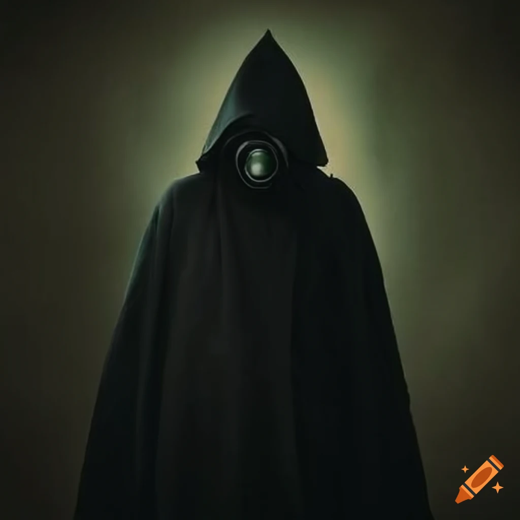 Man in black cloak and gas mask on Craiyon