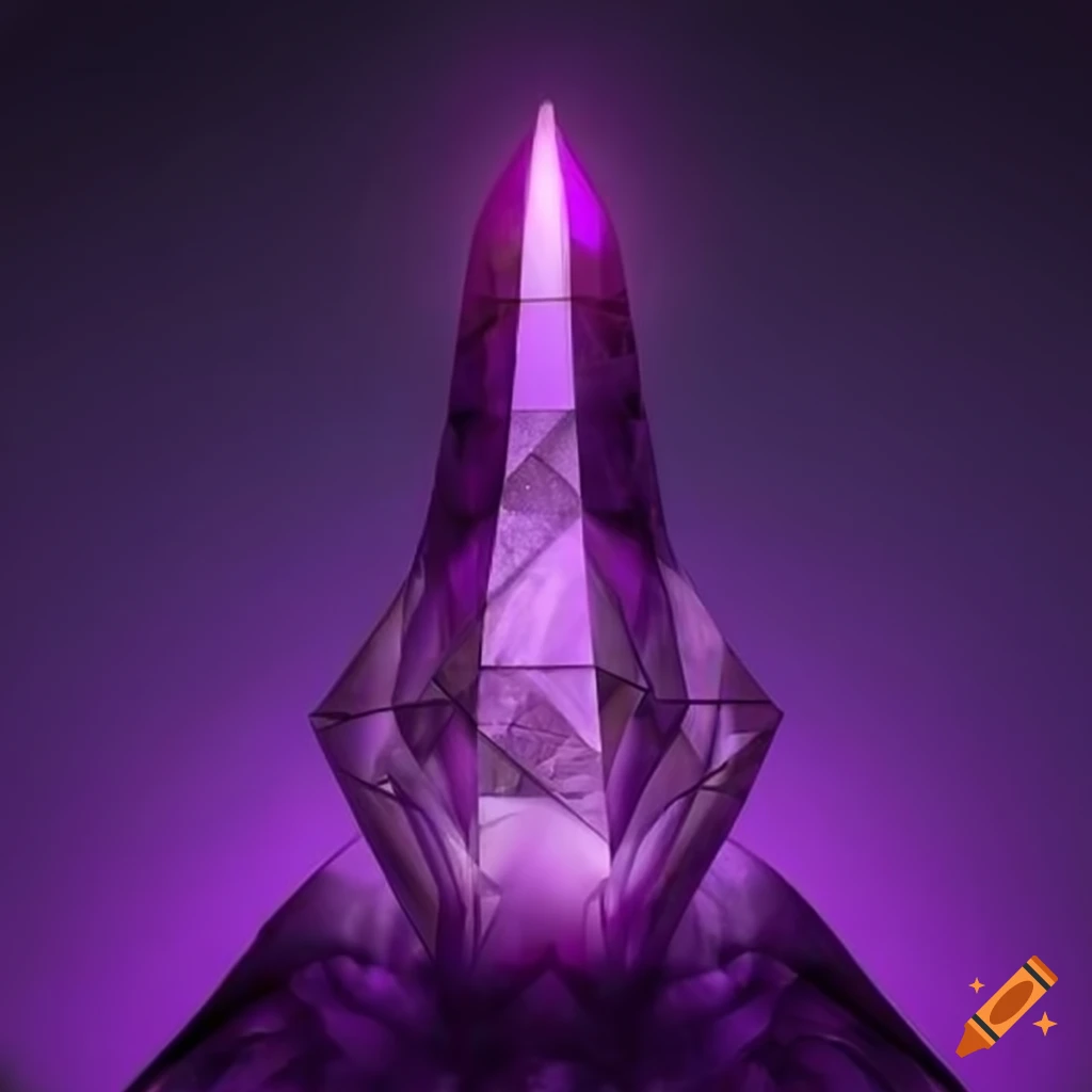 Dark-purple diamond obelisk in a fantasy world on Craiyon