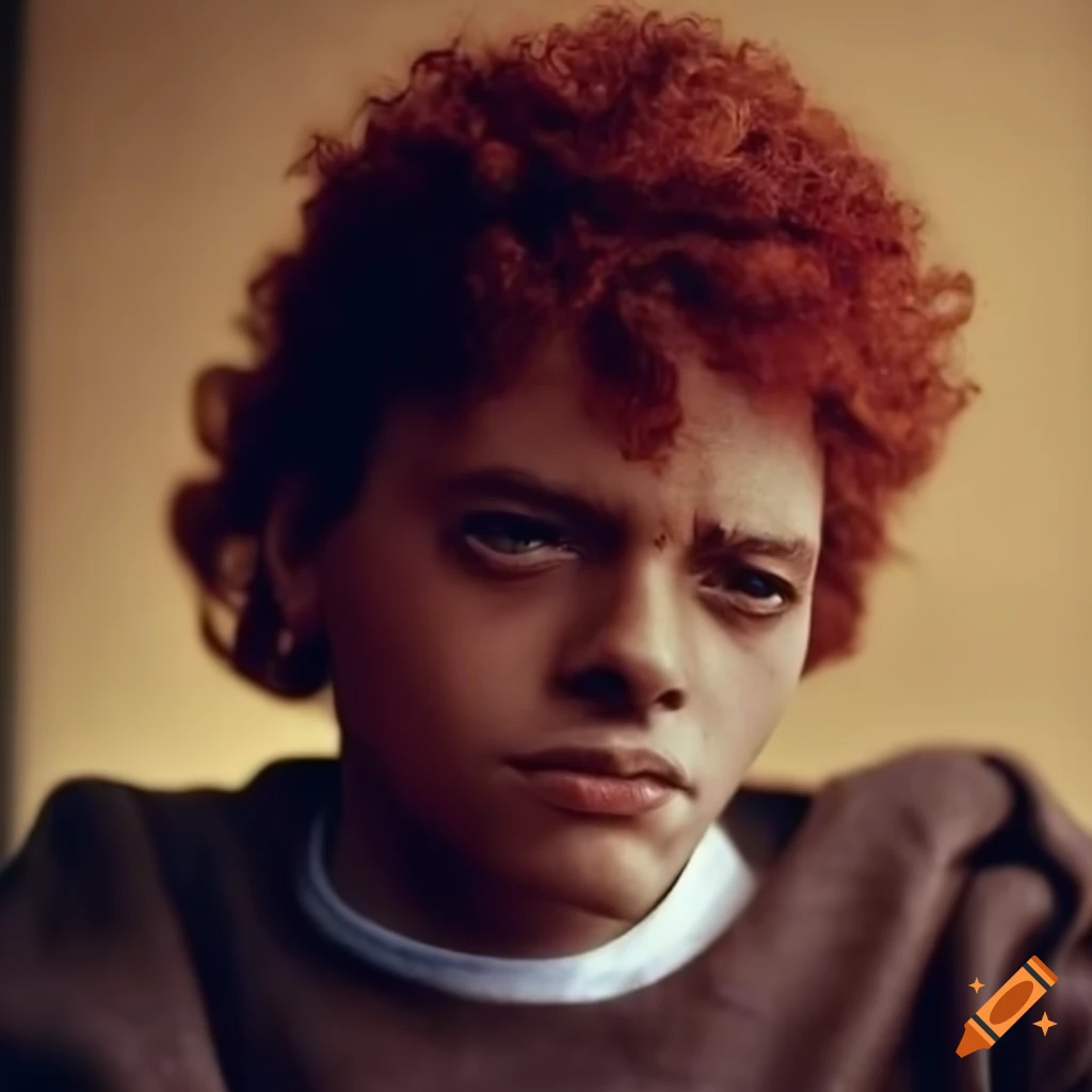 Artwork of a maroon-haired alien teenager in a cafe on Craiyon