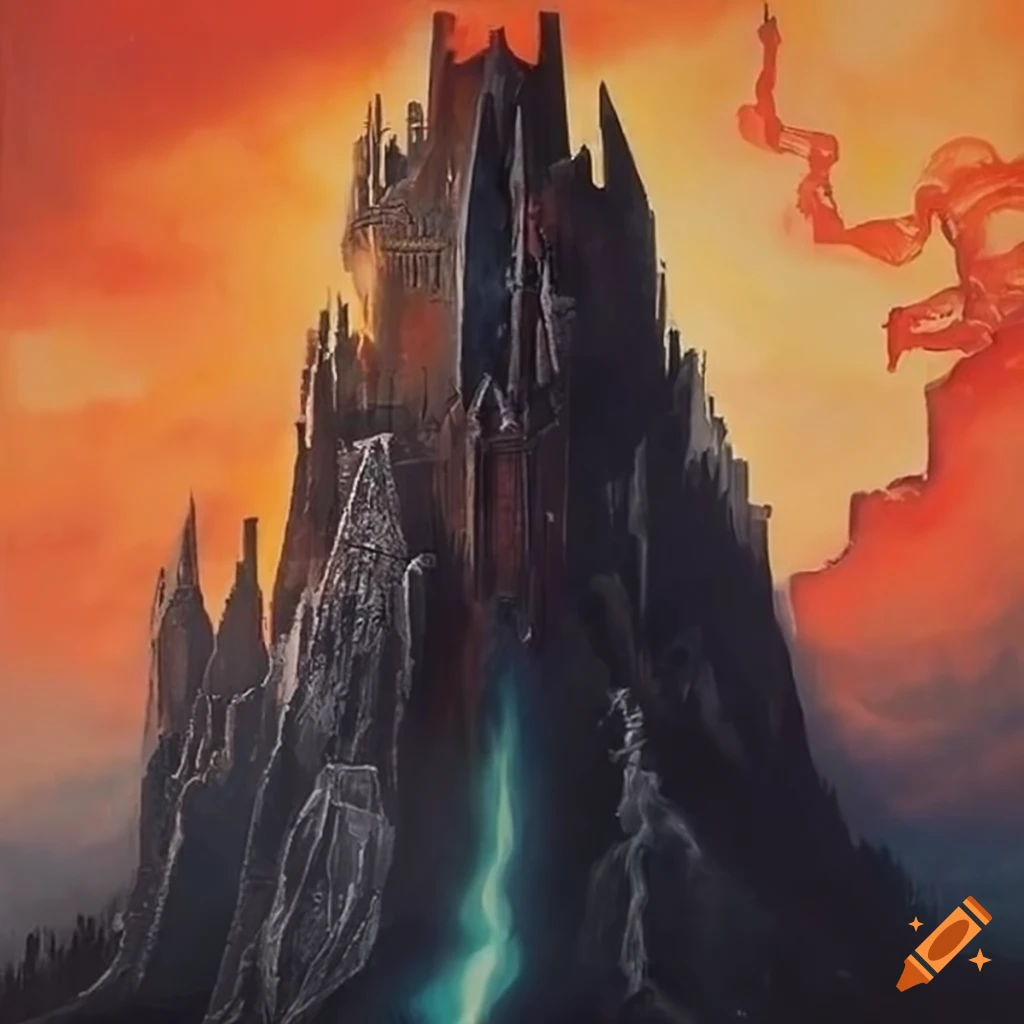 Surrealist painting of barad-dur in mordor on Craiyon