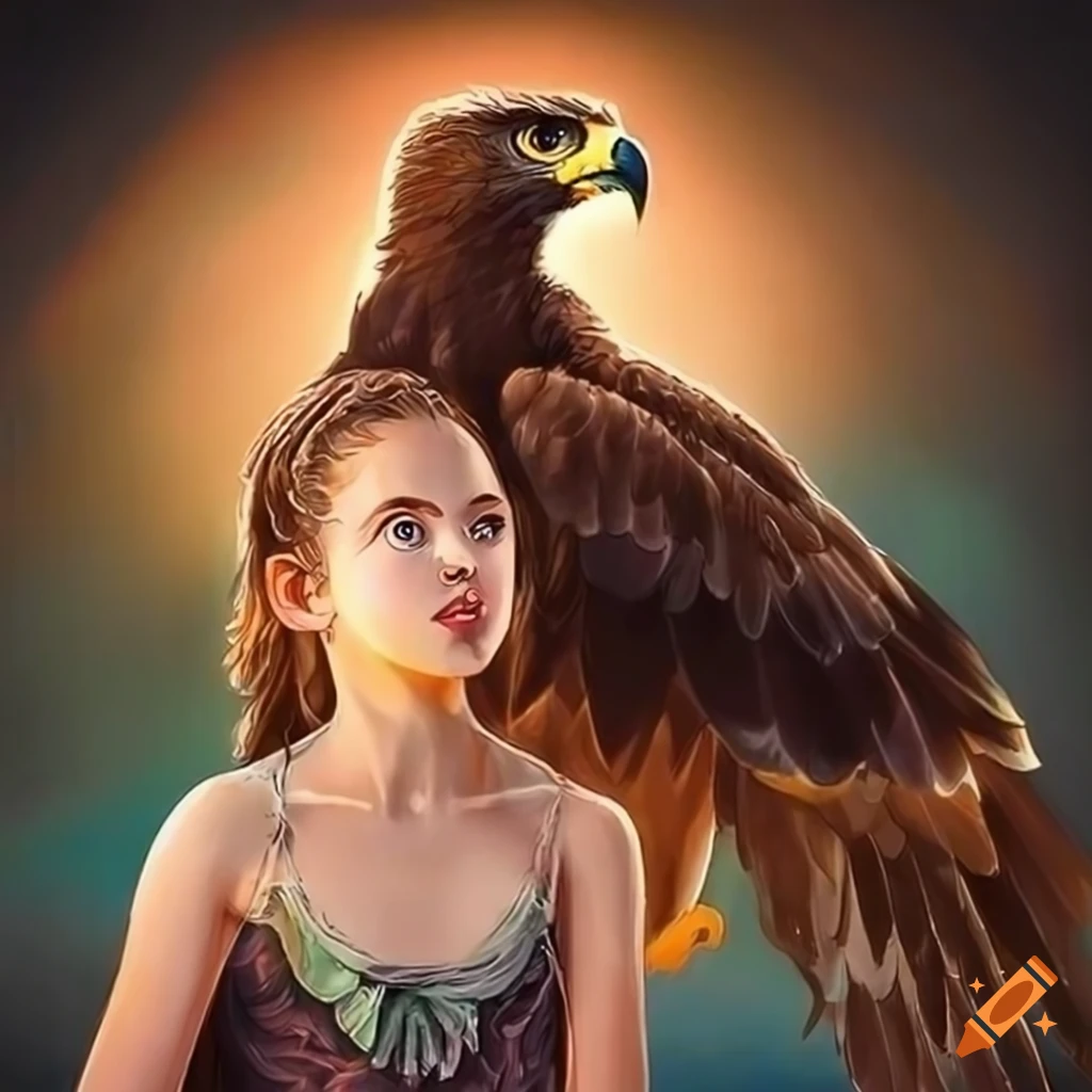 Artwork of a girl transforming into an eagle