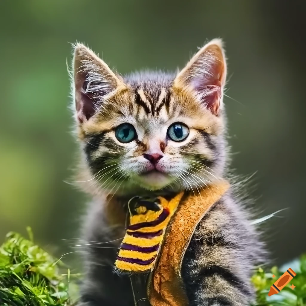 Photograph of a kitten in a yellow raincoat in the jungle on Craiyon