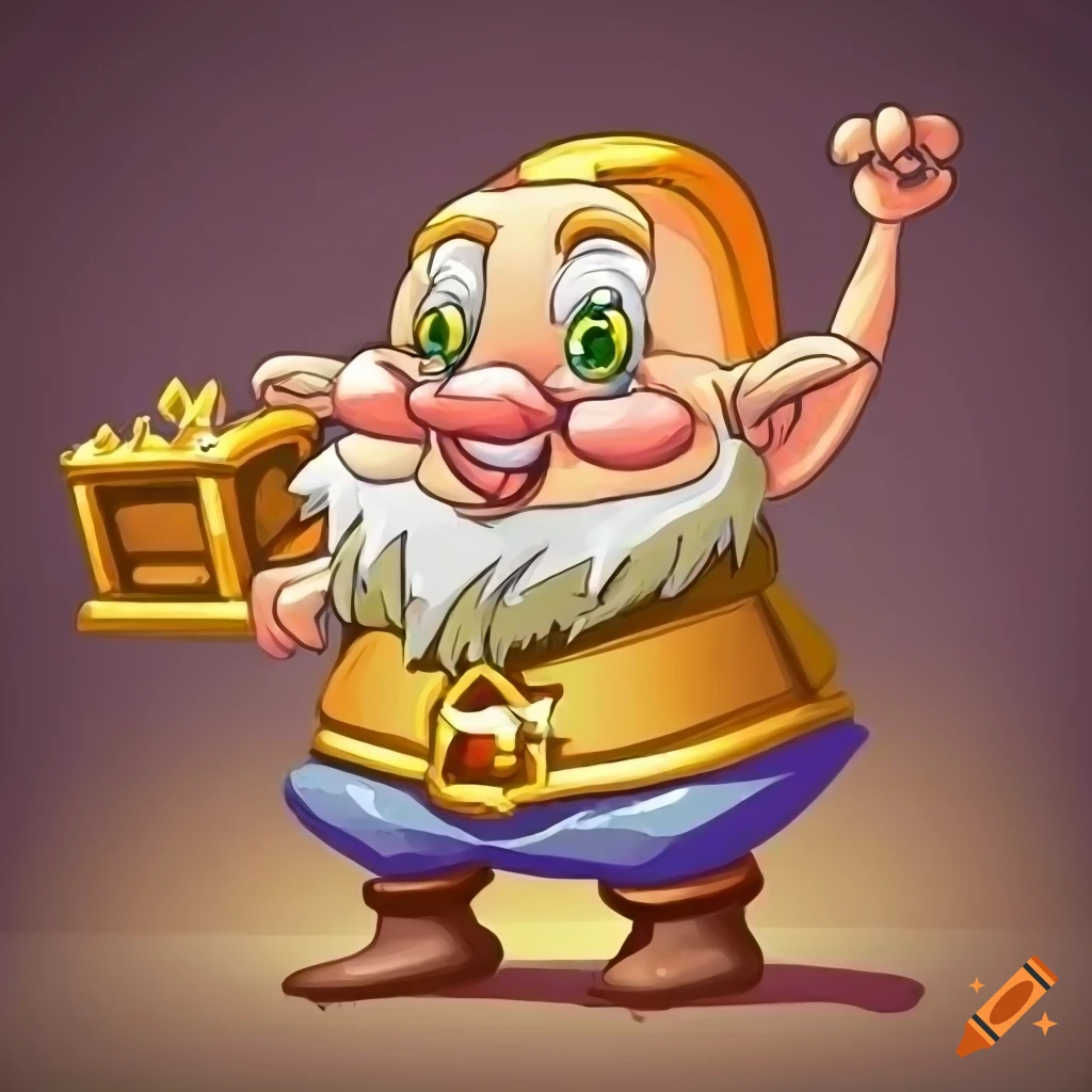 Cartoon dwarf with a treasure chest on Craiyon