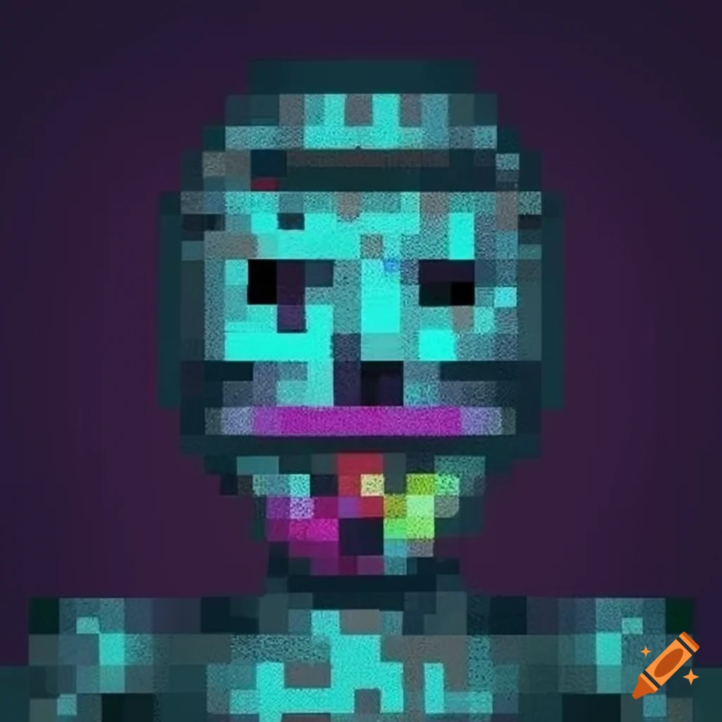 Pixelated glitch art of a surreal video game scene on Craiyon