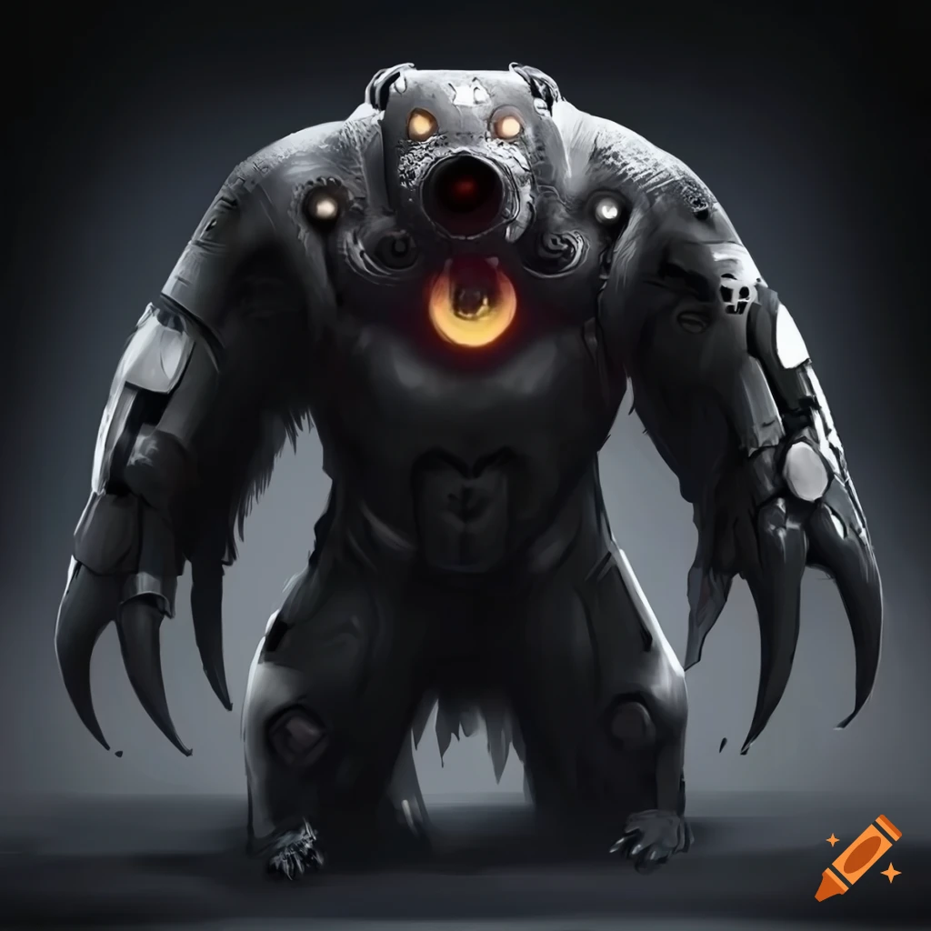Robotic bear with black fur and sharp claws on Craiyon