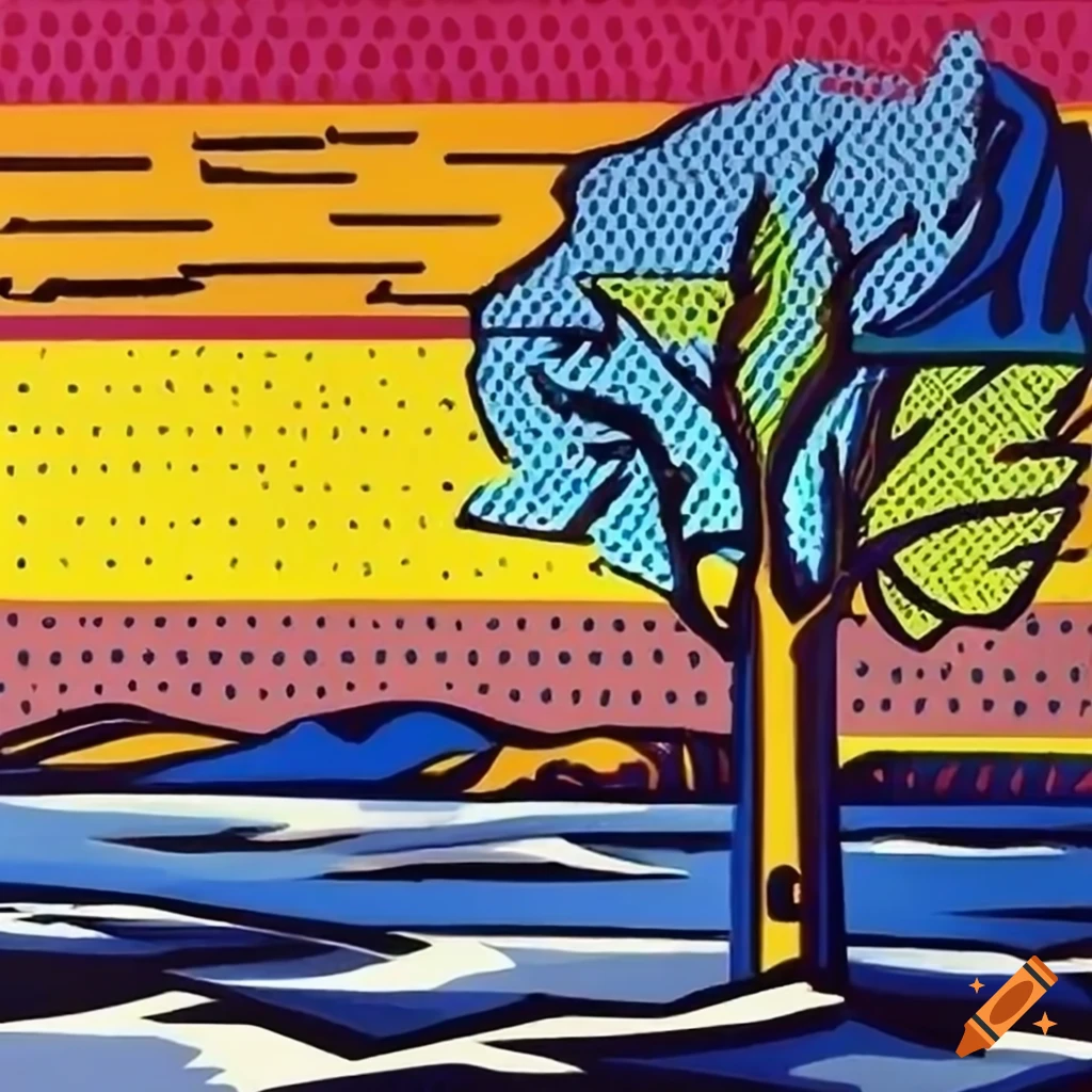 Colorful pop art landscape by Roy Lichtenstein on Craiyon