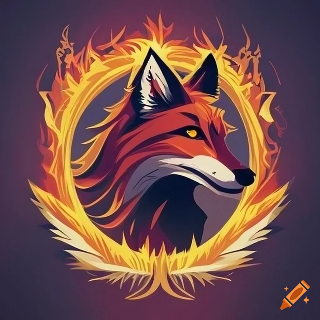 Red wolf head logo surrounded by flames on Craiyon