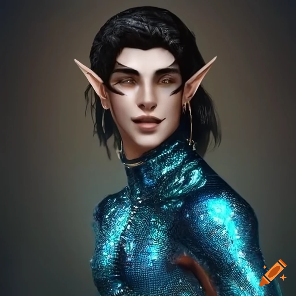 Gustav klimt inspired poster of handsome male elven commoner with black ...