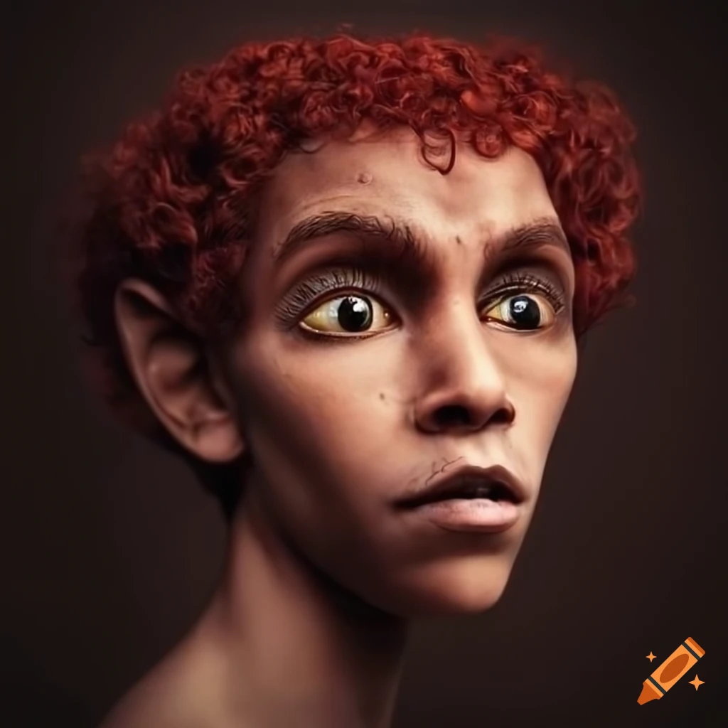 Portrait of a maroon-haired alien teenager in a cafe on Craiyon