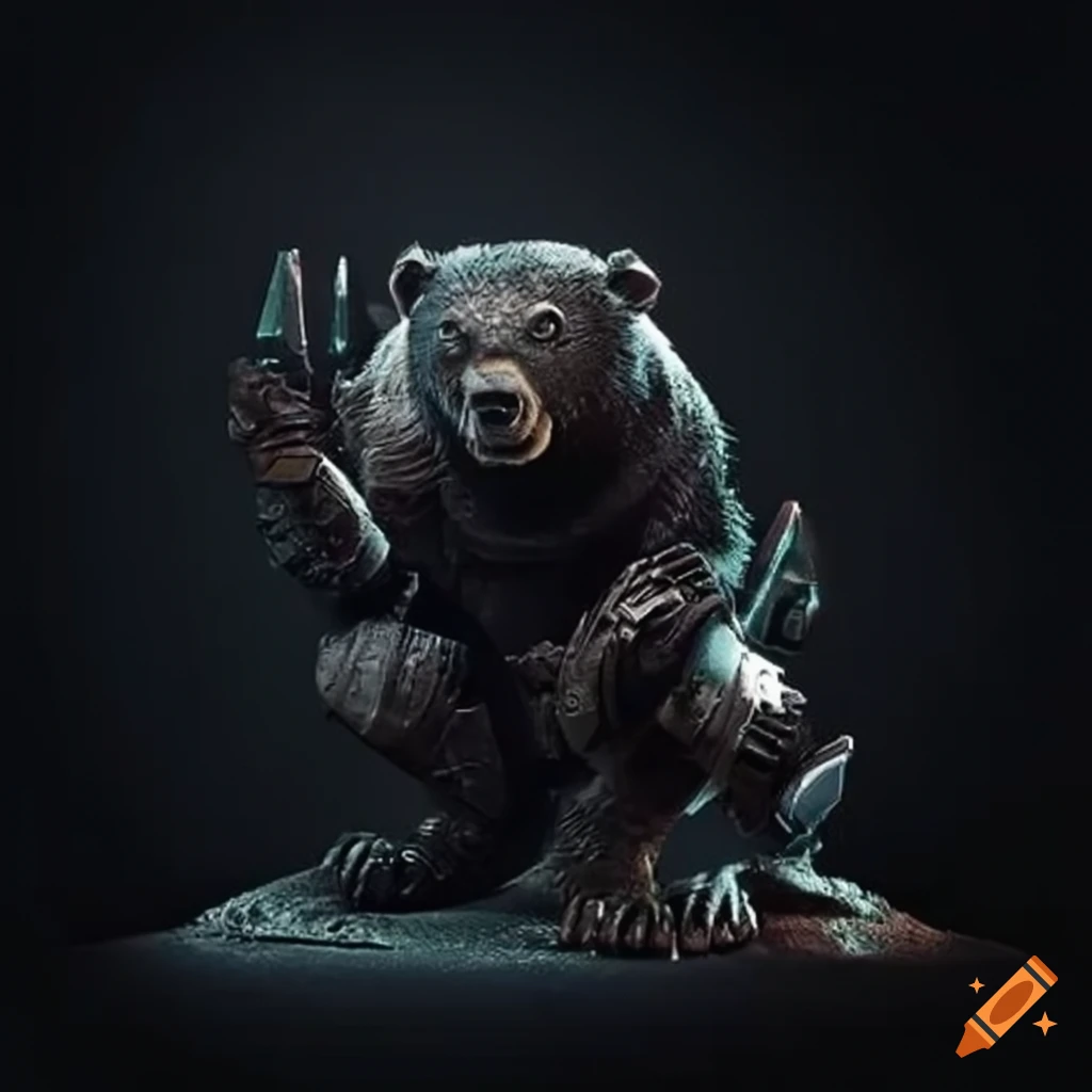 Fantasy artwork of a black bear with laser cannon on Craiyon
