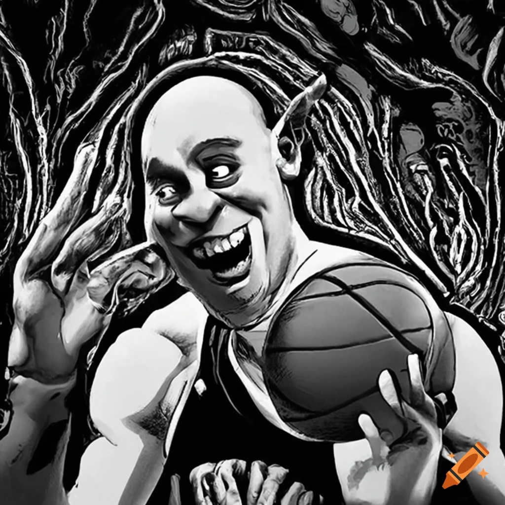 Shrek dunking a basketball