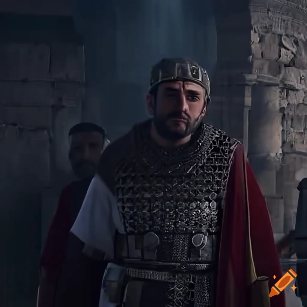 Screenshot of a roman emperor and phoenician priest in syrian temple on ...