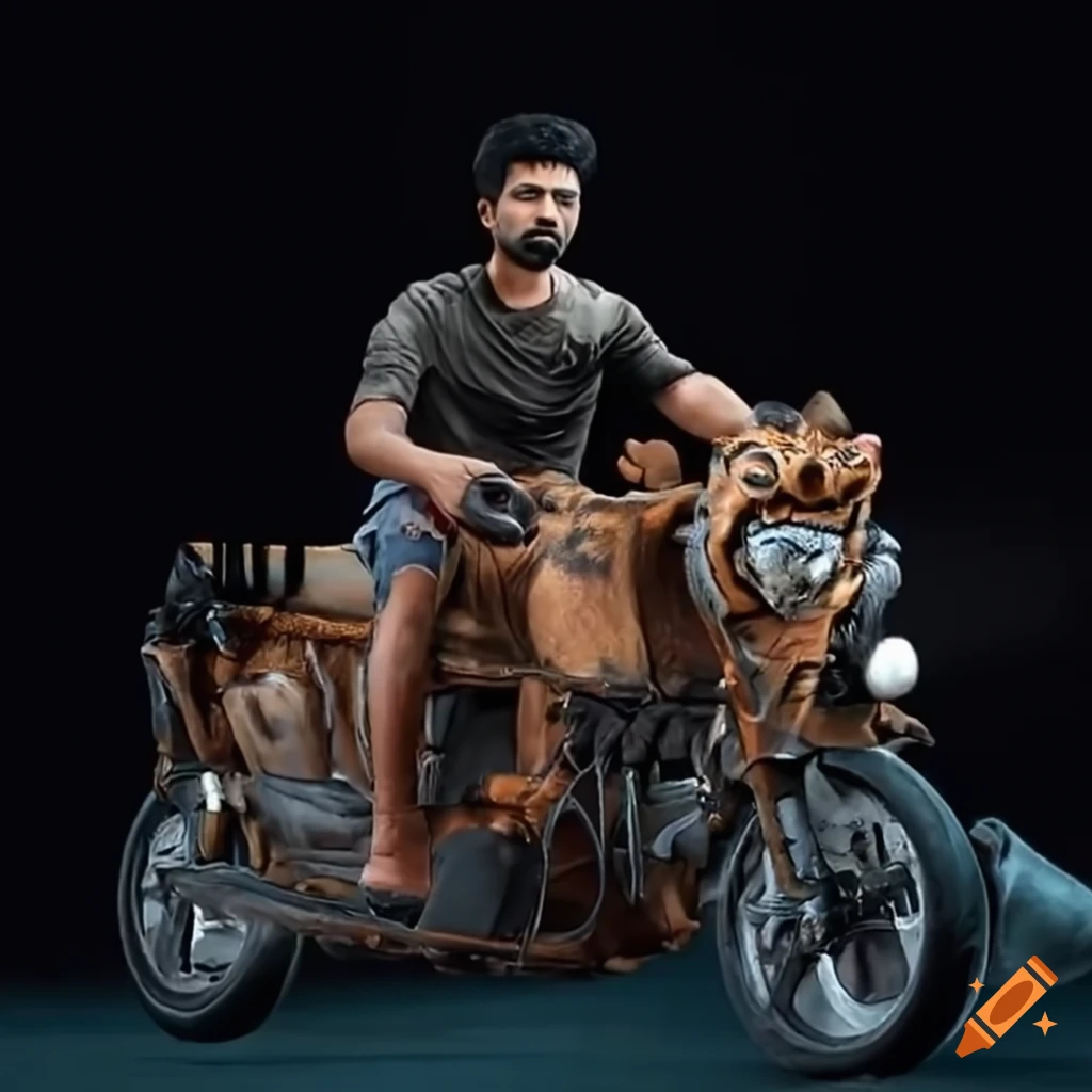 Hyper realistic art of a man riding a tiger