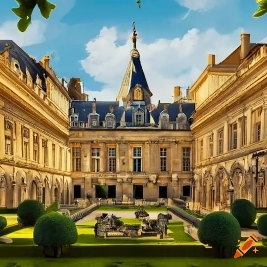 Royal palace exterior with garden on Craiyon