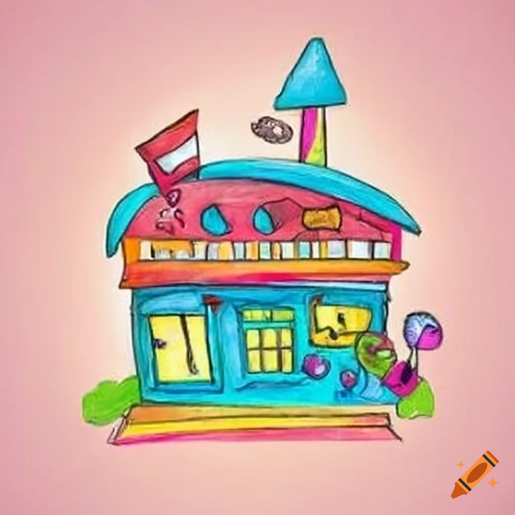 Kids' drawing of a school