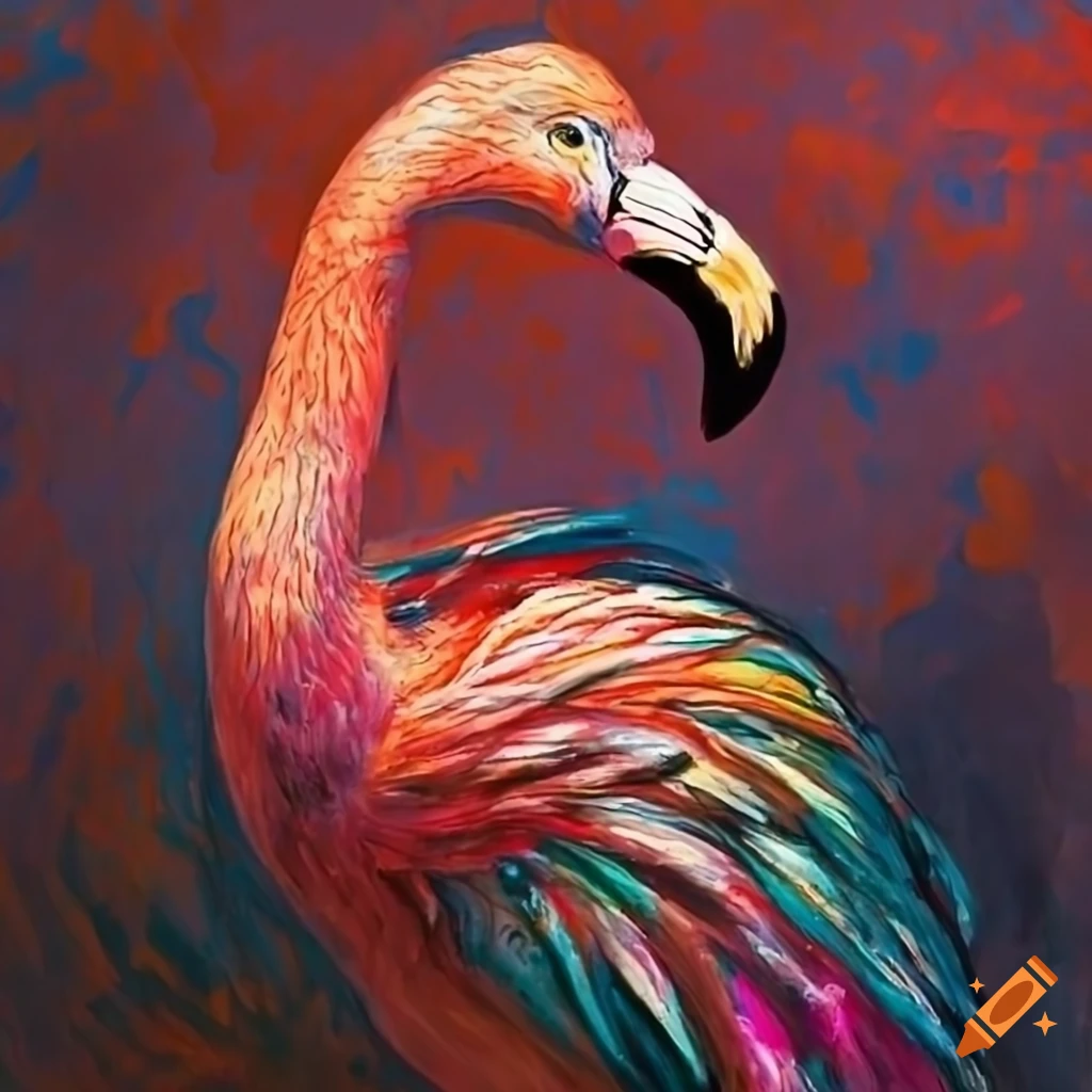 Impressionistic painting of a golden flamingo on Craiyon
